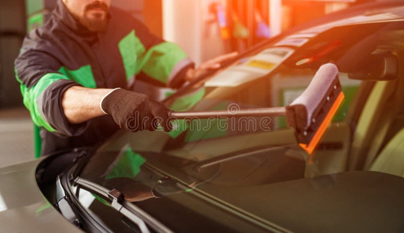 Crop Worker Washing Windshield Stock Photo - Image of career, faceless ...