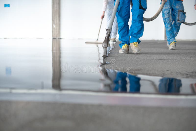 Crop Workers Pouring Self Leveling Concrete Floor Stock Image - Image ...
