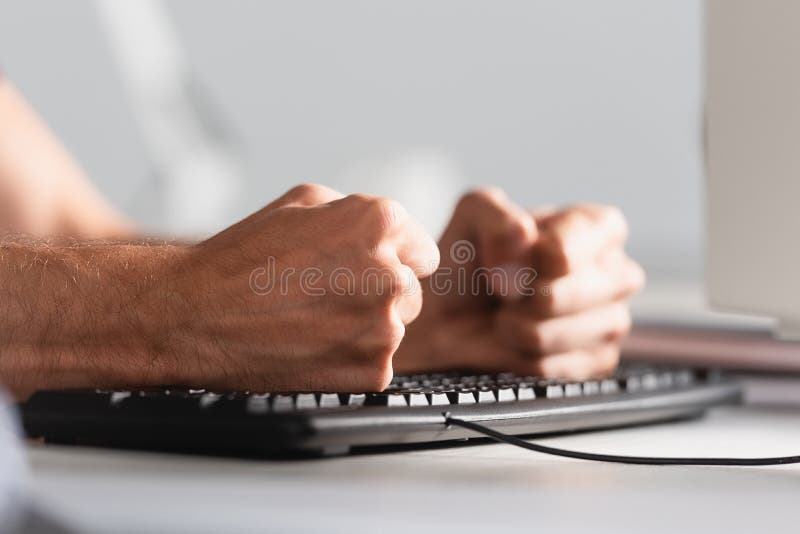 Cropped of Businessman Beating Computer Keyboard Stock Image - Image of ...