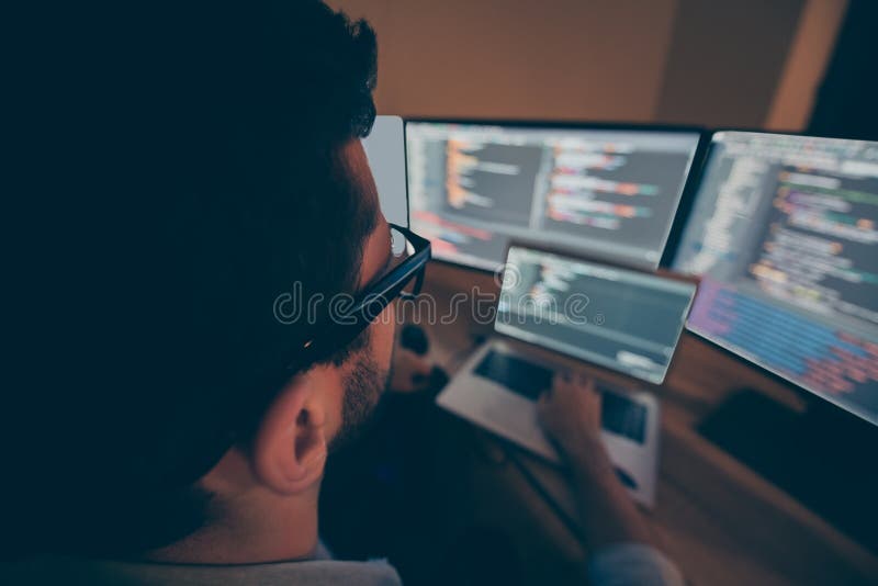 Cropped Close-up Rear Back Behind View of Nice Senior Skilled Smart ...