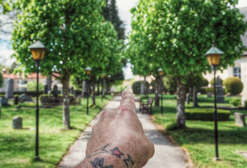 Cropped Hand of Man Pointing at Road Stock Image - Image of pointing ...