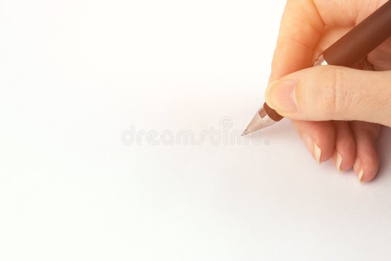 Cropped Hand Writing on White Background. Person`s Hand Marking on ...