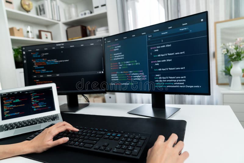 Cropped Hands Image of it Creating with Typing Information on Pc. Stratagem. Stock Photo - Image ...