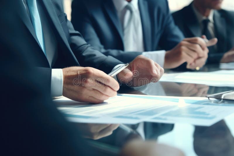 Cropped Hands Three Business People Talking at a Conference Table Stock ...
