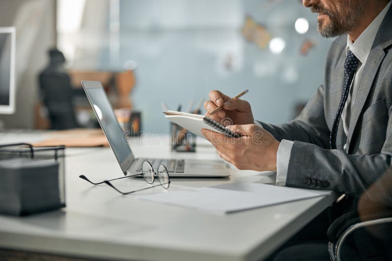 Man Hand with Pen Writing on Notebook Stock Photo - Image of internet ...