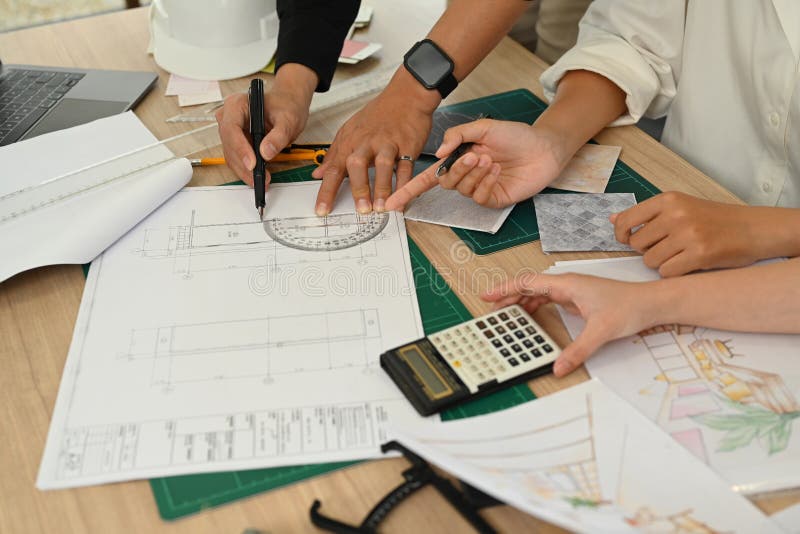 Cropped Image of Architects, Engineer Team Working on Construction ...