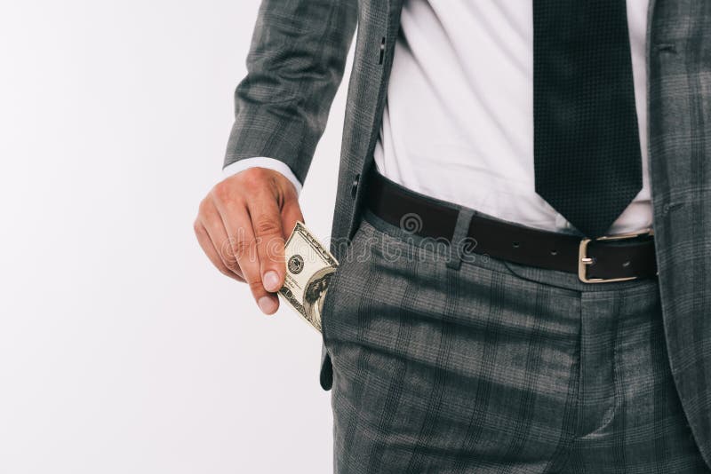 Cropped Image of Businessman Taking Dollar from Pocket Stock Photo ...
