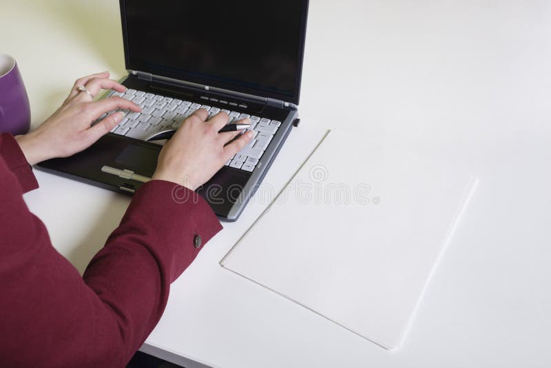 Cropped Image of Businesswoman S Hands Using Laptop at Desk Stock Image ...