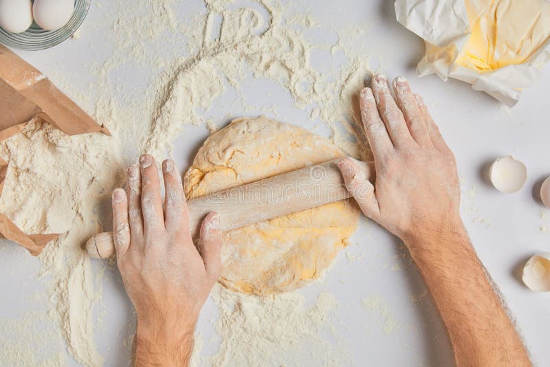 Chef Rolling Dough with Rolling Pin Stock Photo - Image of culinary ...