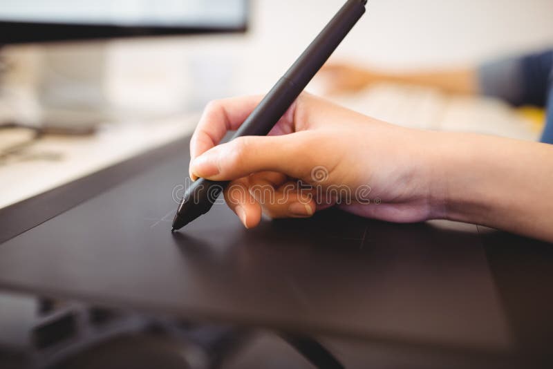 Cropped Image of Digitizer Using Graphics Tablet at Creative Office ...