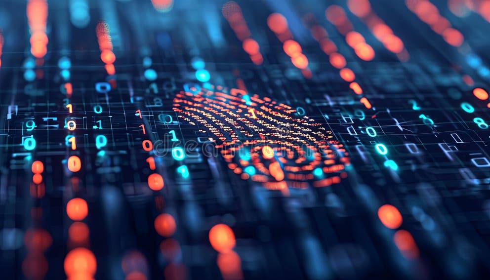 Cropped Image of Fingerprint with Binary Code Pattern Overlay, Stock Illustration - Illustration ...