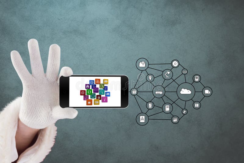 Cropped Image of Hand with Smart Phone and IOT Symbols Stock Photo ...