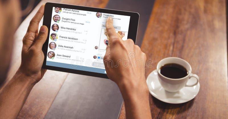 Cropped Image of Hand Using Digital Tablet with Chat List Stock Photo ...