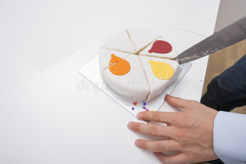 Cropped Image of Man Cutting Birthday Cake at Table Stock Image - Image ...