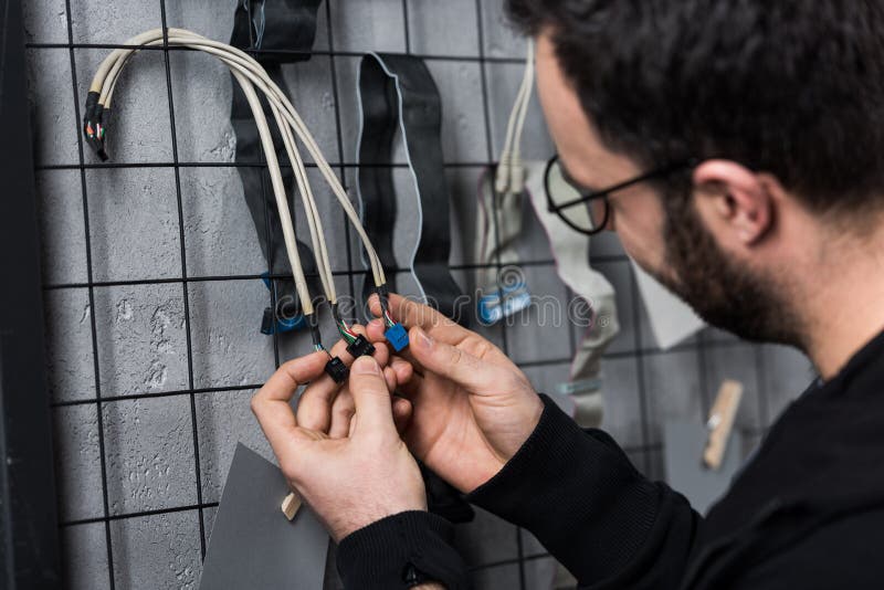 Cropped Image Man Holding Wires in Hands Stock Photo - Image of people ...