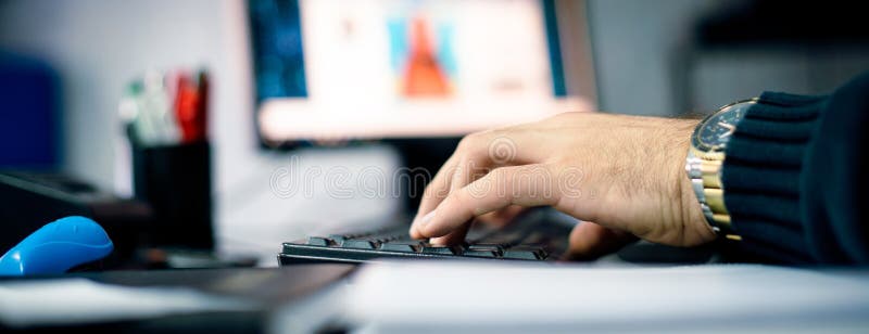 Cropped Image of Hands Working on Computer Keyboard. Stock Photo ...