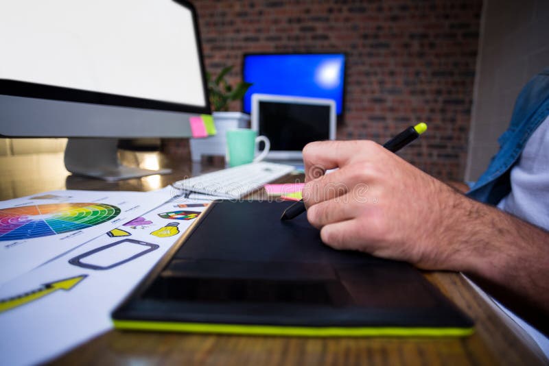 Cropped Image of Man Using Graphics Tablet Stock Photo - Image of ...