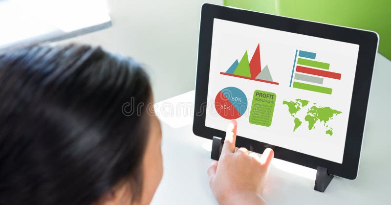 Cropped Image of Person Using Digital Tablet with Various Graphs and ...