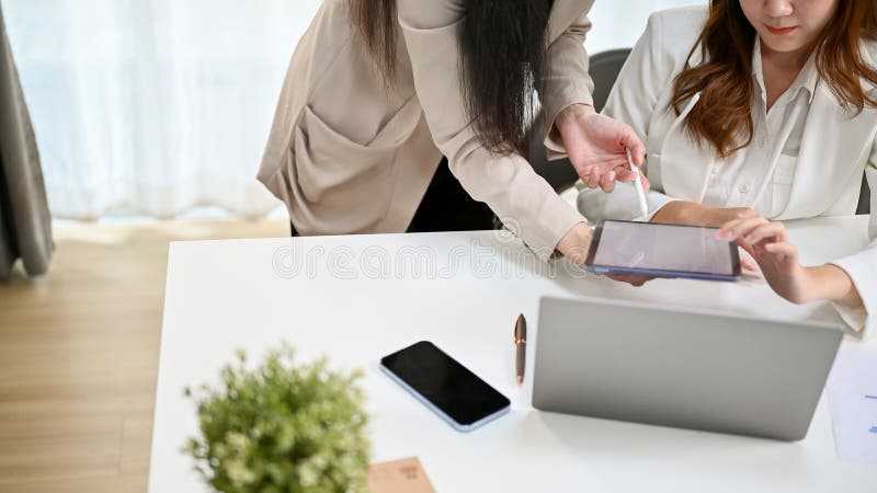 Cropped Image of Professional Asian Female Boss Working with Her ... Cropped Image of Professional Asian Female Boss Working with Her ...