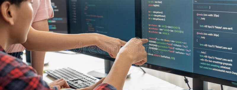 Professional Programer Team Discuss About Web Coding At Office