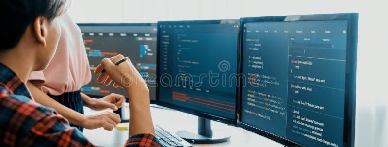 Professional Programer Team Discuss About Web Coding At Office