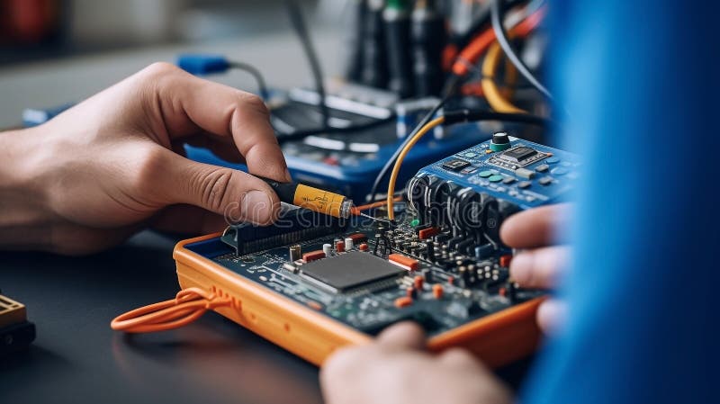 Cropped Image Repairman Using Multimeter while Fixing Computer ...