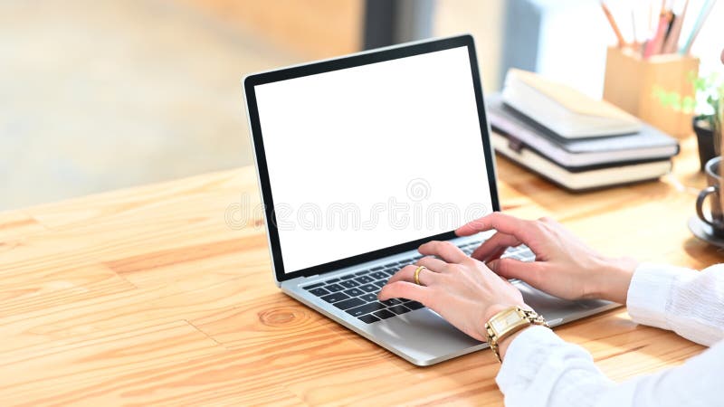 Cropped Image of Secretary Hands while Typing on Computer Laptop with ...