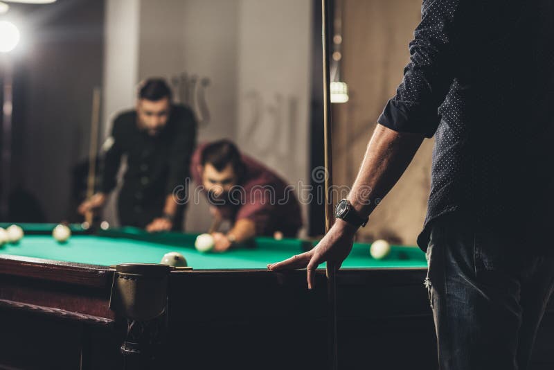Cropped Image of Successful Handsome Men Playing in Pool Stock Image ...
