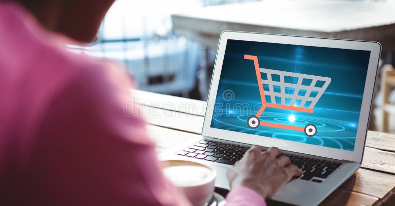Cropped Image of Woman Shopping Online Using Laptop Stock Photo - Image ...