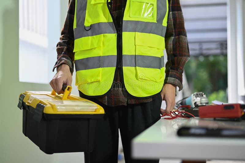 Cropped Image of Worker Holding Construction Toolbox for House Room ...