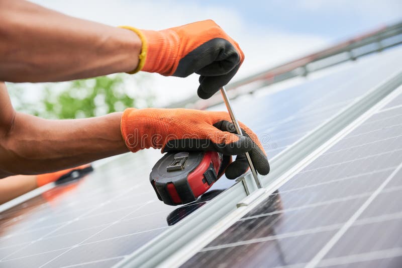 Installing a Solar Cell on a Roof. Stock Image - Image of installation ...