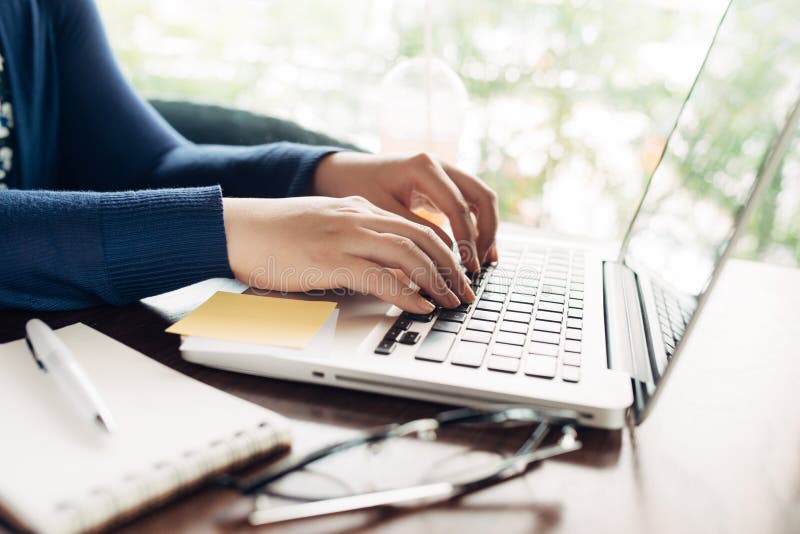 Cropped Image of Young Woman Working at Home, Small Office Stock Photo ...