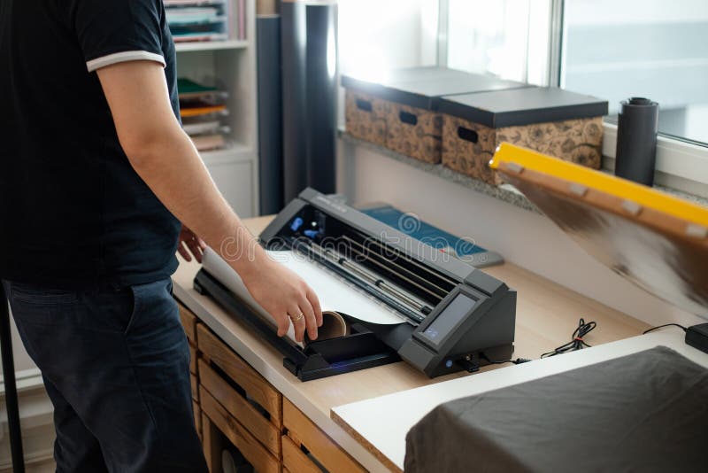 Cropped Man Worker Side Back Using Sticker Cutting Application Vinyl ...