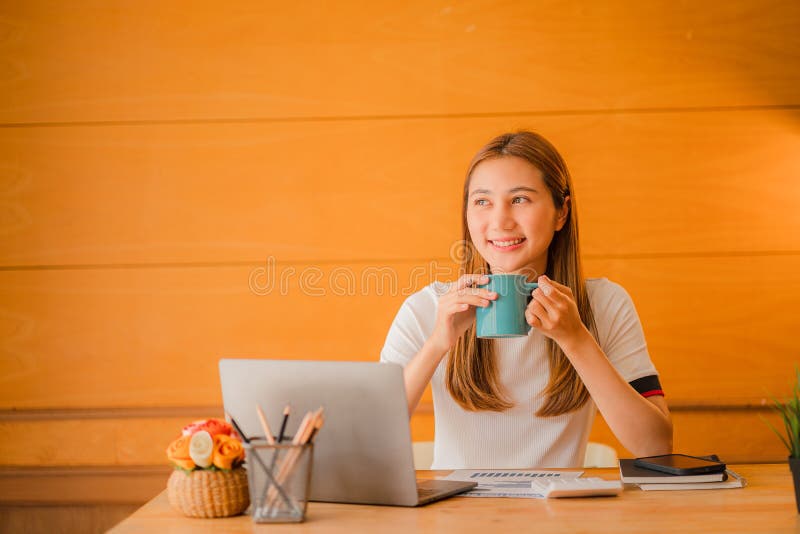 Cropped Photo of Beautiful Asian Female Accountant Working from Home ...