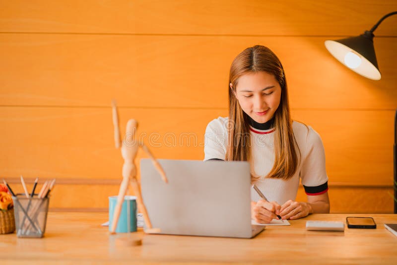 Cropped Photo of Beautiful Asian Female Accountant Working from Home ...