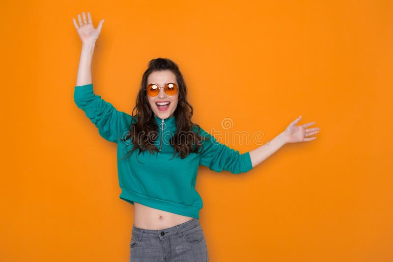 Cropped Photo Of Smiling Brunette Caucasian Girl Wearing Stylish