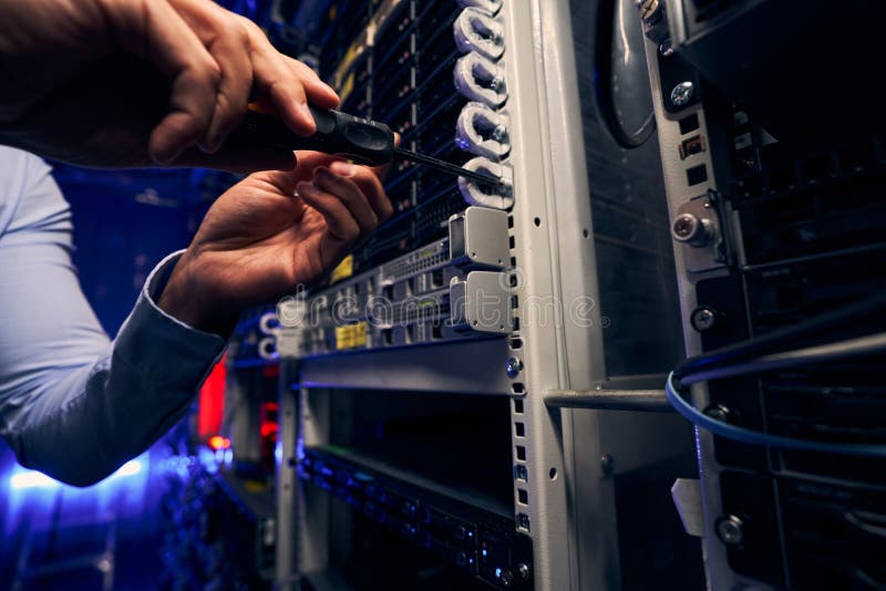 Engineer Installing Network Equipment in Data Center Stock Image ... Engineer Installing Network Equipment in Data Center Stock Image ...