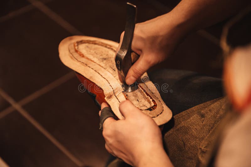 Cropped Photo of Young Man Shoemaker Stock Photo - Image of bootmaker ...