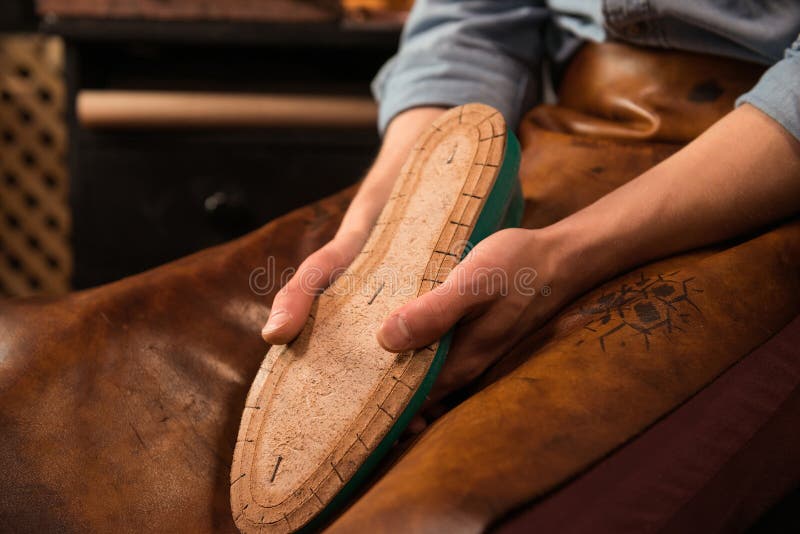 Cropped Picture of Shoemaker Stock Photo - Image of making, shoemaker ...