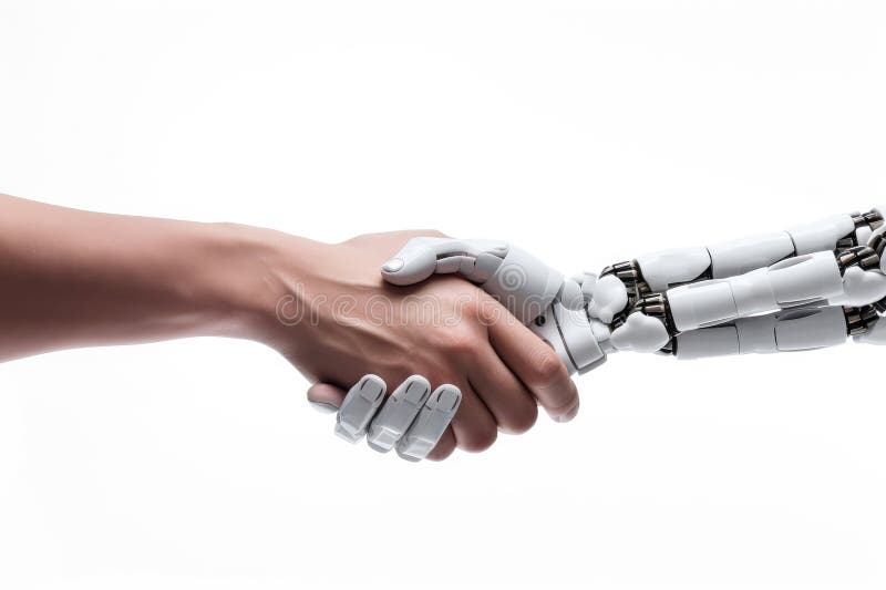Cropped Shot of AI Robot Shaking Hands with Human Stock Illustration ...