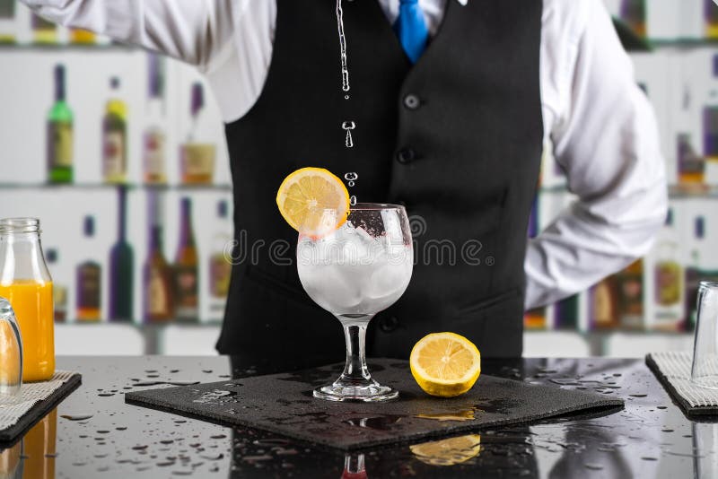 Bartender Making a Gin Tonic Stock Image - Image of people, lime: 304100193