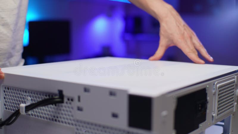Cropped Shot of Computer Master Installing Side Cover on PC System Unit ...
