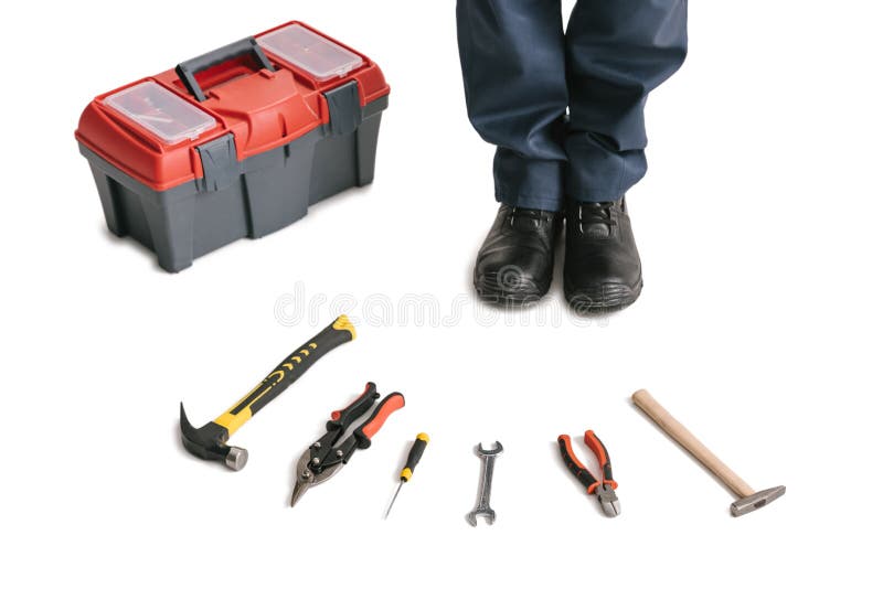 Cropped Shot of Construction Worker with Tools Stock Image - Image of ...