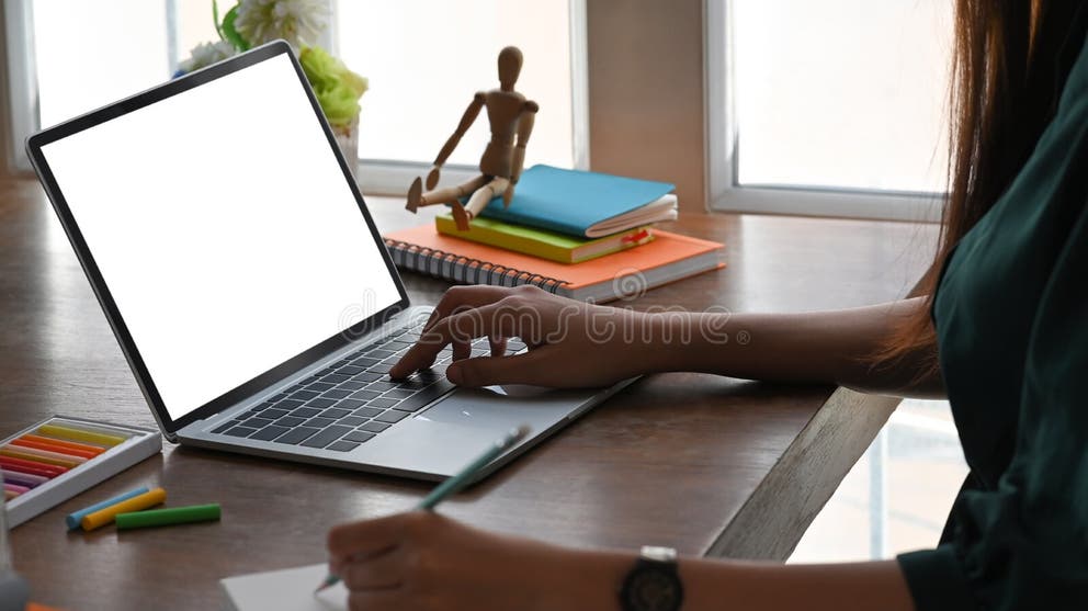 Cropped Shot Creative Multitasking Work with Laptop Mockup and Writing ...