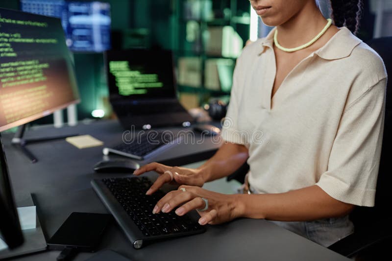 Hands of Female it Programmer Typing on Computer Keyboard at Desk ...