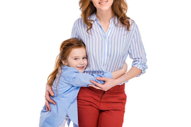 Redhead Mother And Daughter Having Fun Together Isolated On Black Stock
