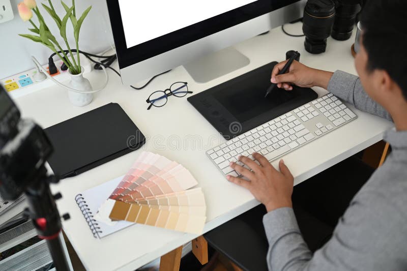 Cropped Shot of a Male Graphic Designer Working with Interactive Pen ...
