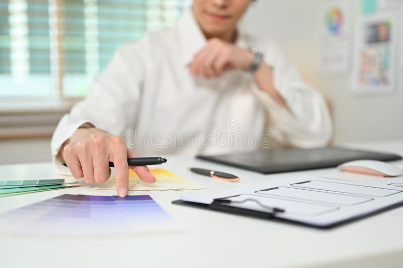 Cropped Shot of Male Web Developer Reviewing Sketched Wireframe Layout ...
