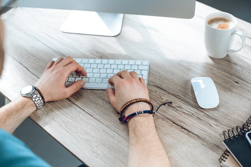 Cropped Shot of Man Typing on Keyboard and Working Stock Image - Image ...