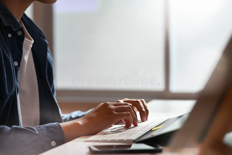 Cropped Shot Man Using Computer with Typing Computer Keyboard Stock ...